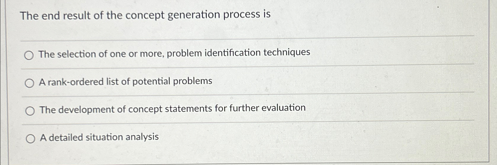 Solved The end result of the concept generation process | Chegg.com