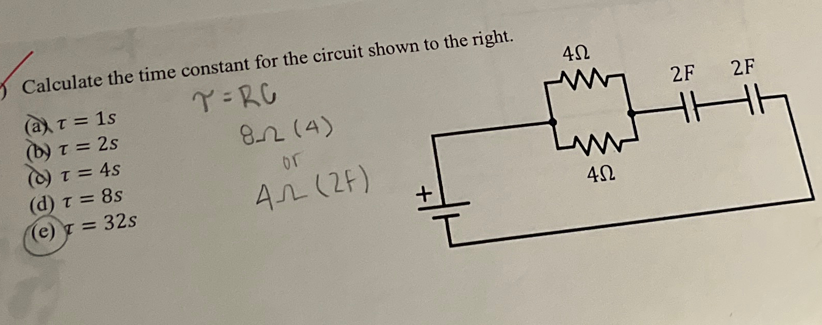 Solved Calculate the time constant for the circuit shown to | Chegg.com