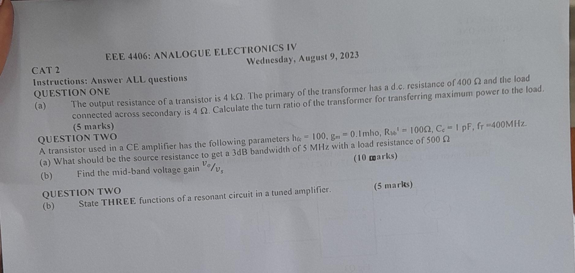 Solved CAT 2 Wednesday, August 9, 2023 Instructions: Answer | Chegg.com