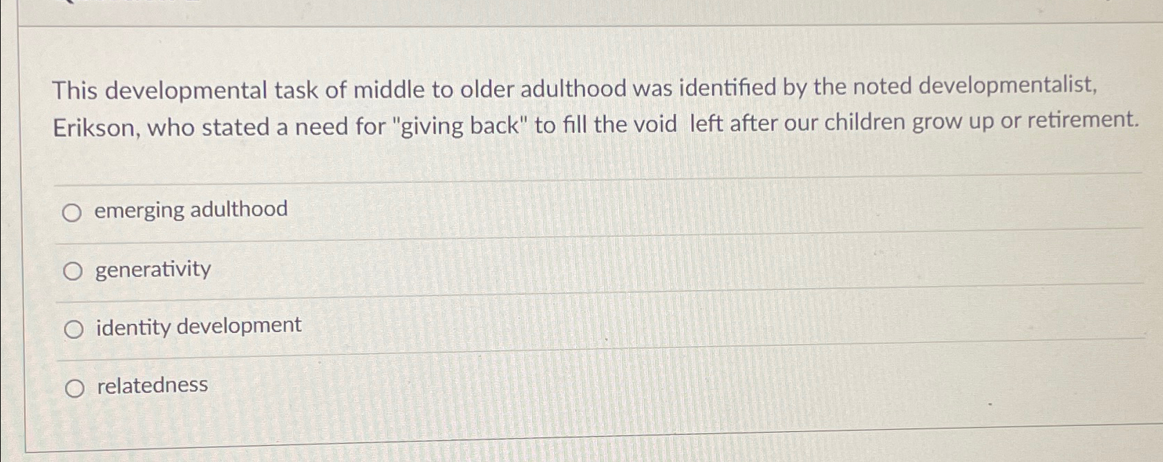 Solved This developmental task of middle to older adulthood | Chegg.com