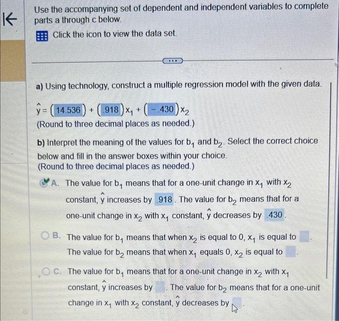 Solved Use the accompanying set of dependent and independent | Chegg.com