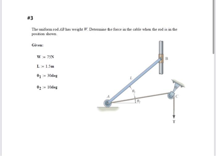 Solved The uniform rod AB has weight W. Determine the force | Chegg.com