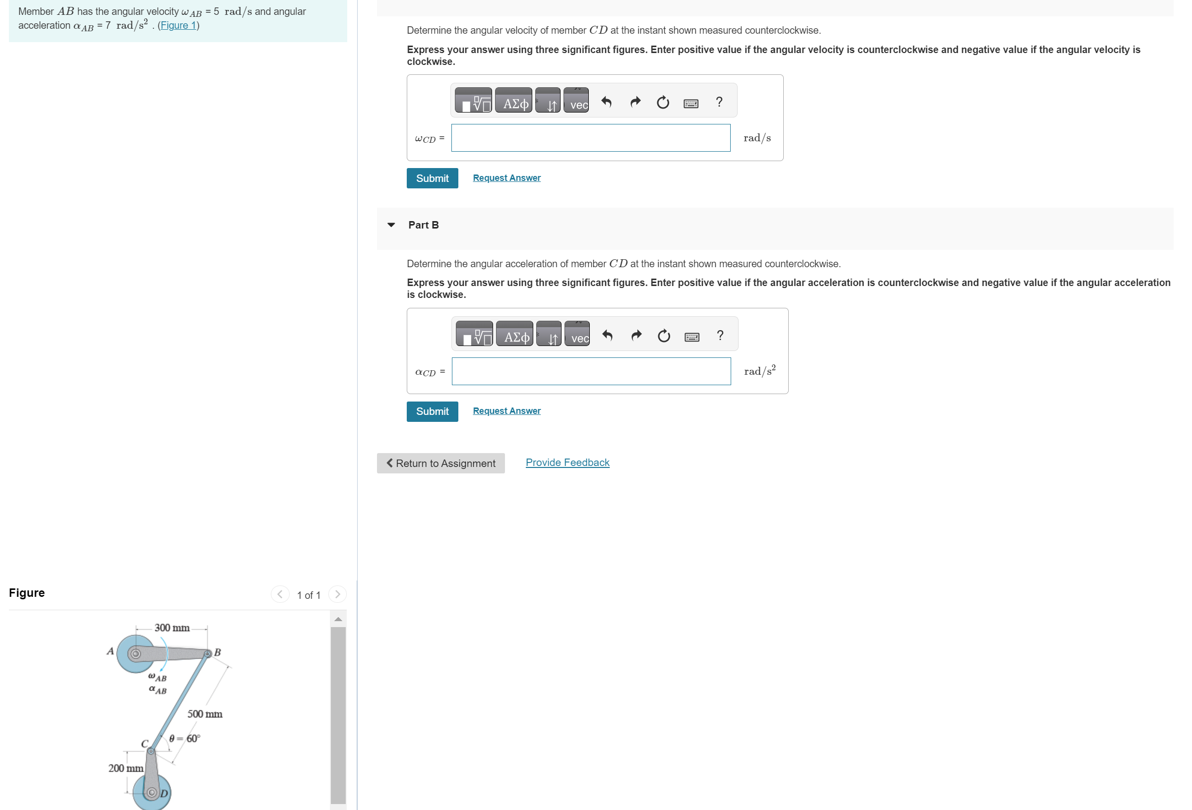 Solved Member AB ﻿has the angular velocity ωAB=5rads ﻿and | Chegg.com