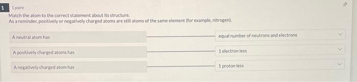 [Solved]: help! Match the atom to the correct statement abou