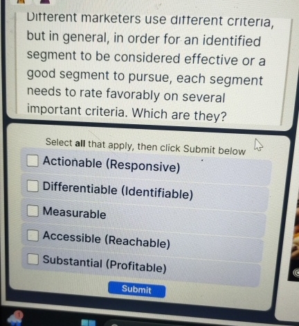 Solved Ditterent marketers use ditterent criteria, but in | Chegg.com
