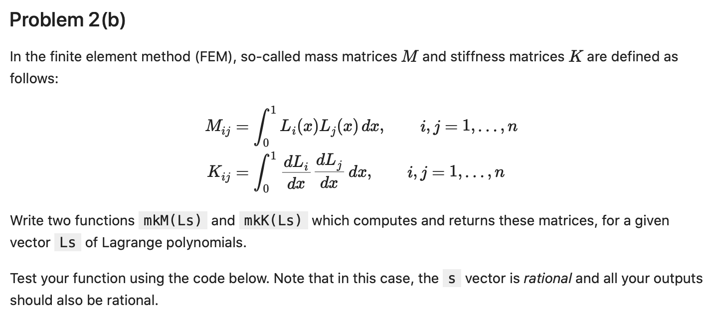 Solved In Julia Code: Problem 2(b)In the finite element | Chegg.com