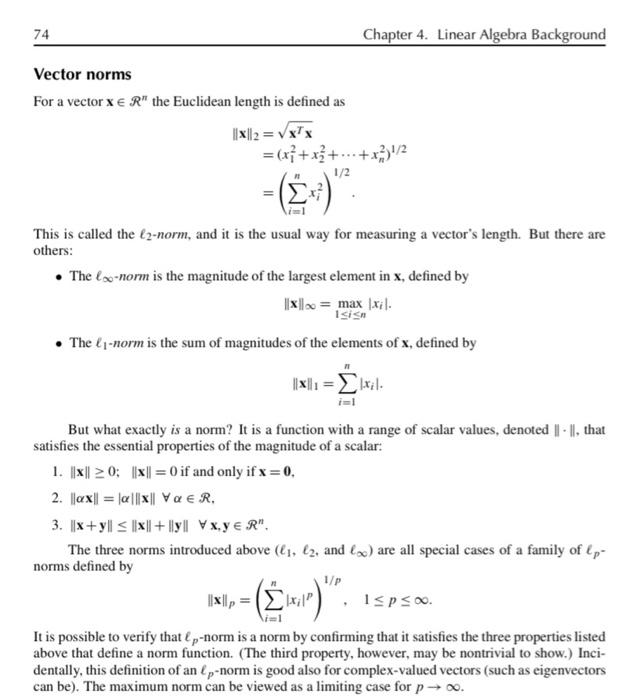 Solved (a) Consider the ℓp-norm of a vector, defined on page | Chegg.com