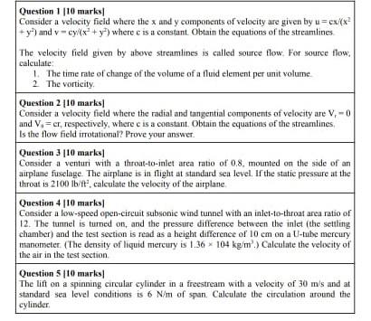 Solved Question 1 |10 marks| Consider a velocity field where | Chegg.com