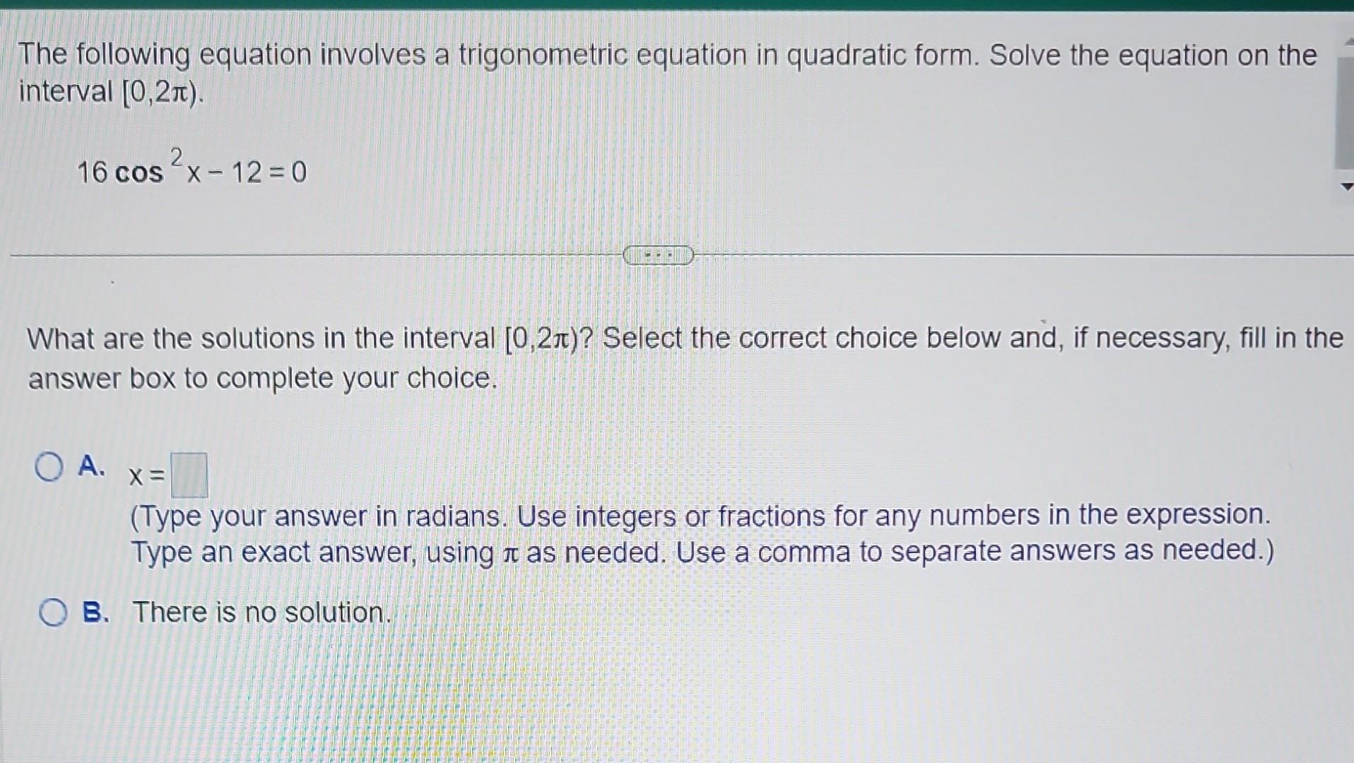 Solved The following equation involves a trigonometric | Chegg.com