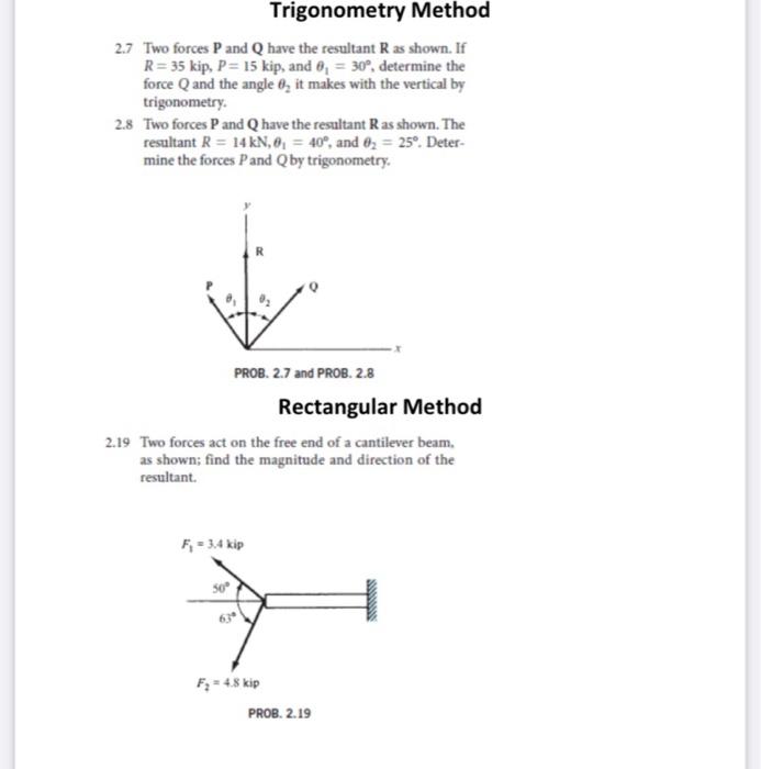 Solved Trigonometry Method 2.7 Two forces P and Q have the | Chegg.com