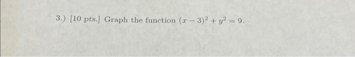 Solved 3.) [10 pts.] Graph the function (x−3)2+y2=9. | Chegg.com