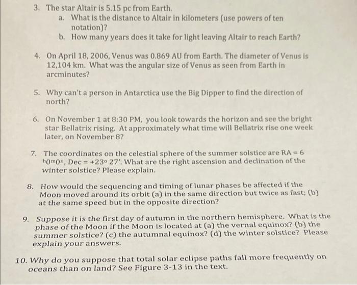 Solved 3. The star Altair is 5.15 pc from Earth. a. What is | Chegg.com