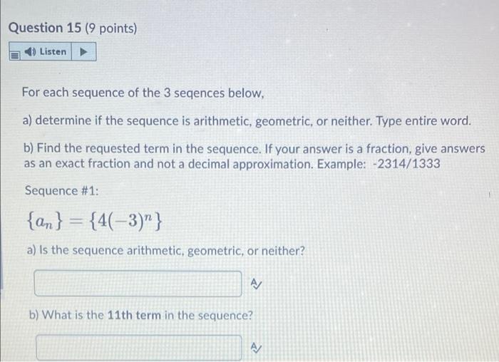 Solved Question 15 (9 points) Listen → For each sequence of | Chegg.com