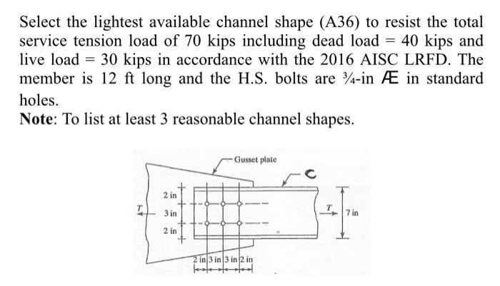 Solved Select the lightest available channel shape (A36) to | Chegg.com