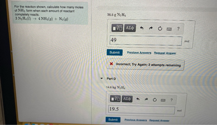 Solved For the reaction shown, calculate how many moles of | Chegg.com