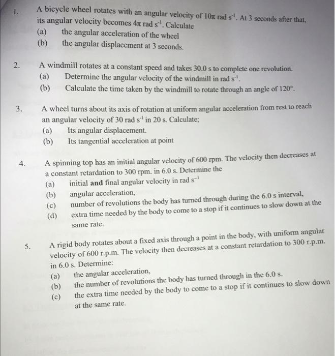 Solved A bicycle wheel rotates with an angular velocity of | Chegg.com