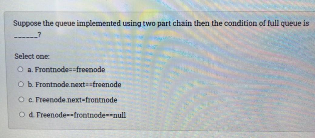 Solved Suppose The Queue Implemented Using Two Part Chain 9763