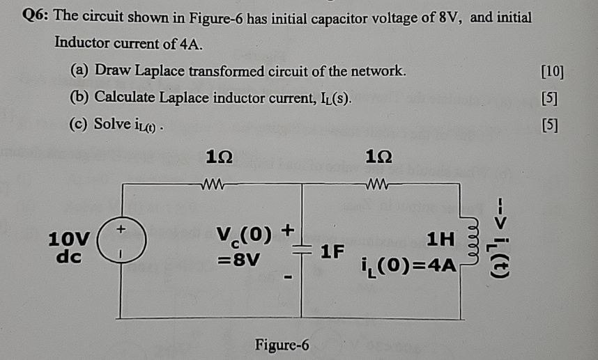 Solved Q6: The circuit shown in Figure-6 ﻿has initial | Chegg.com