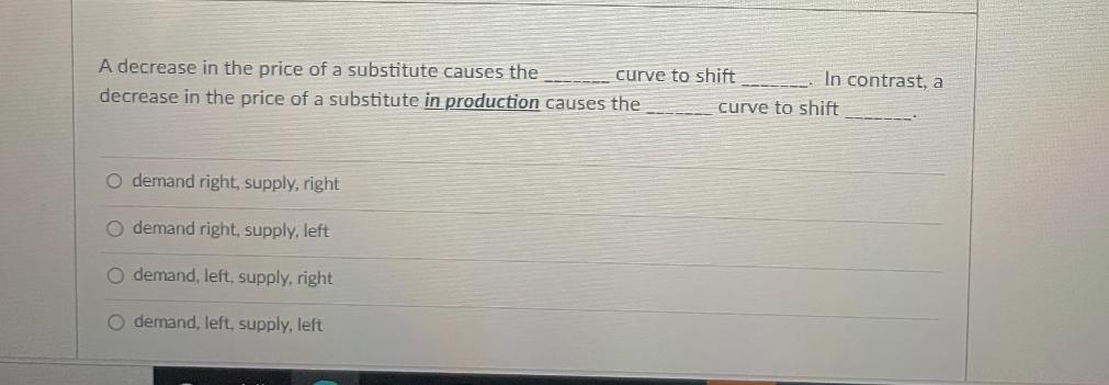 Solved A Decrease In The Price Of A Substitute Causes The 8376