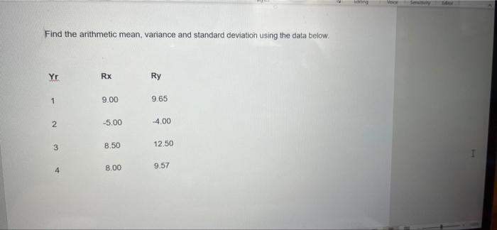 Solved M Find the arithmetic mean, variance and standard | Chegg.com