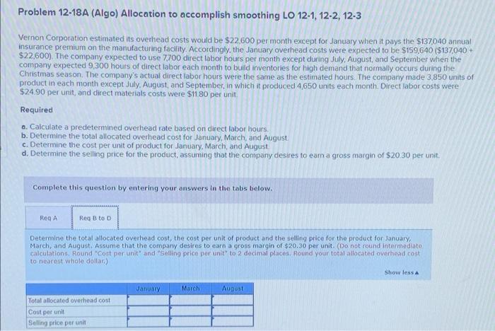 Solved Problem 12-18A (Algo) Allocation to accomplish | Chegg.com