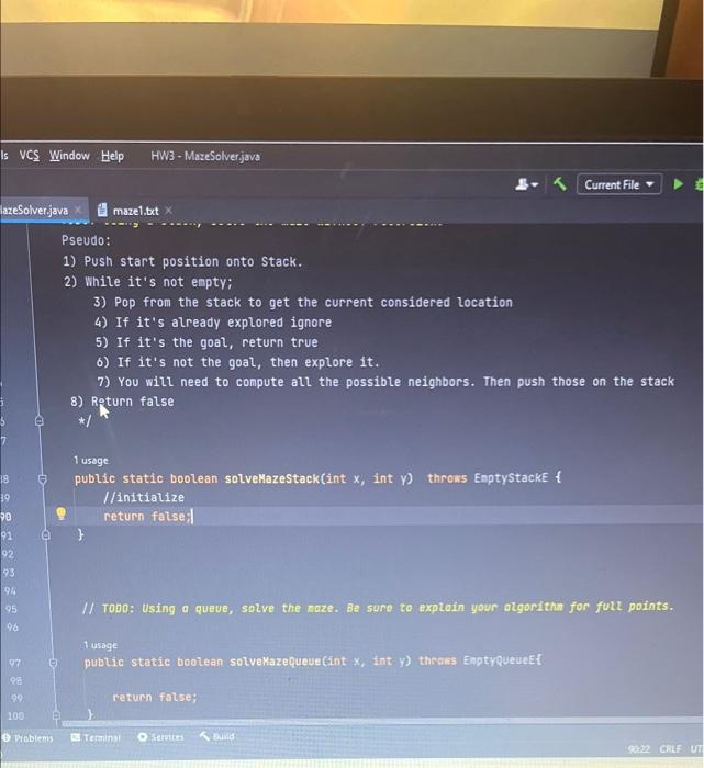 Solved Pseudo: 1) Push start position onto stack. 2) While | Chegg.com
