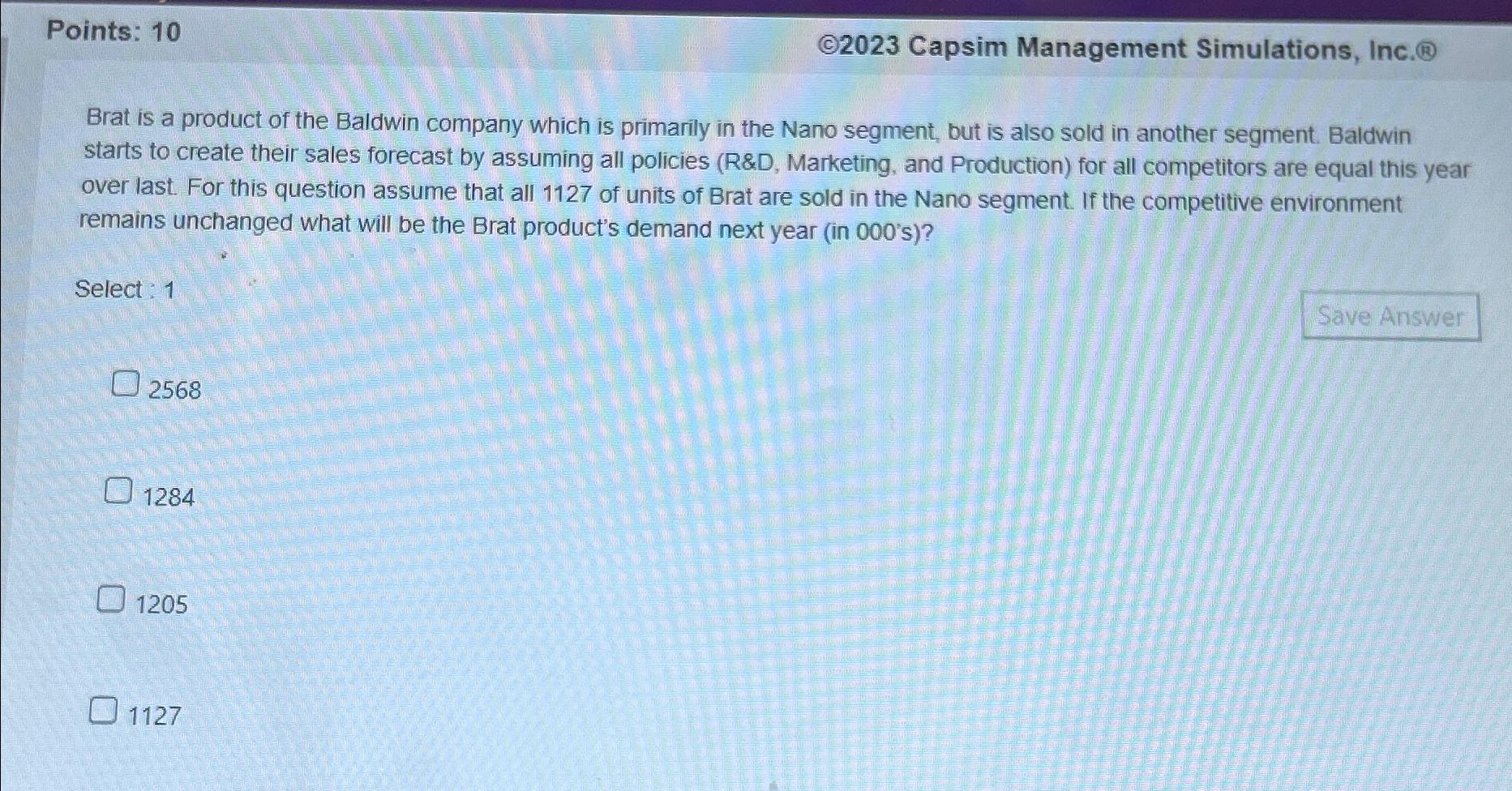 Solved Points: 10(C)2023 ﻿Capsim Management Simulations, | Chegg.com