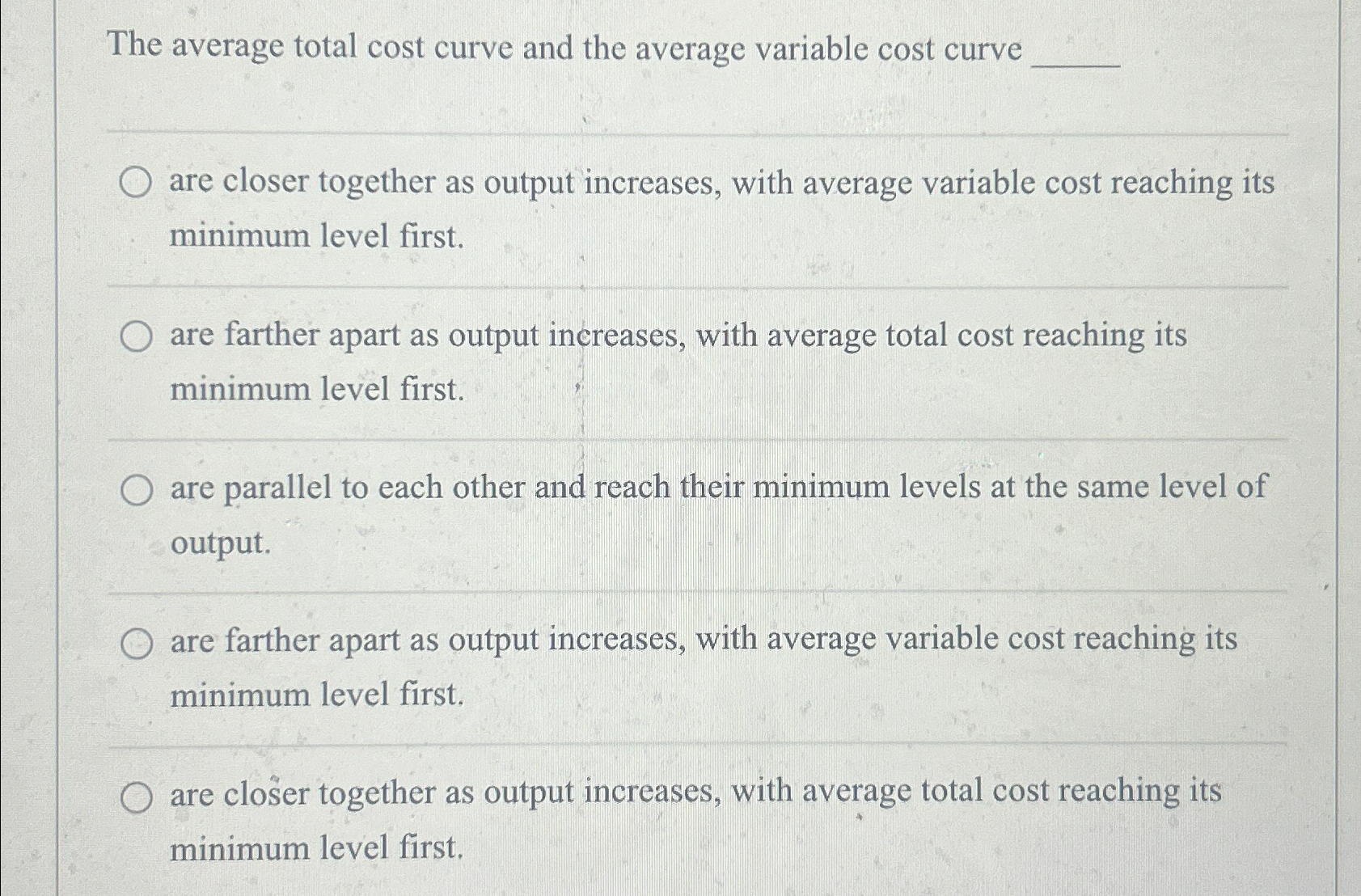 Solved The average total cost curve and the average variable | Chegg.com Solved The average total cost curve and the average variable | Chegg.com