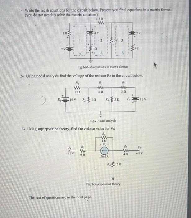 Solved 1- Write the mesh equations for the circuit below. | Chegg.com