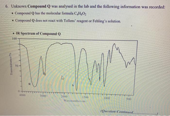 Solved 6. Unknown Compound Q was analysed in the lab and the | Chegg.com