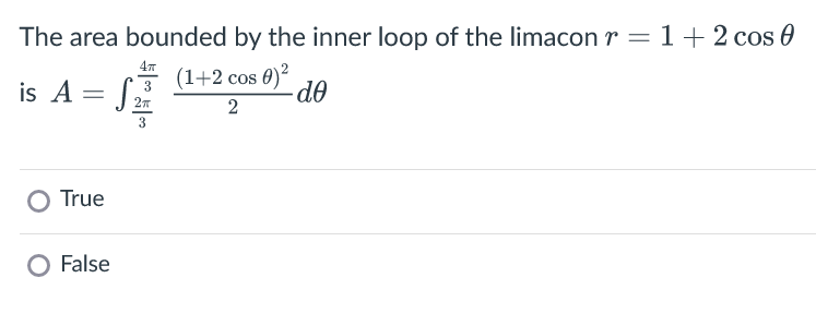 Solved The area bounded by the inner loop of the limacon | Chegg.com