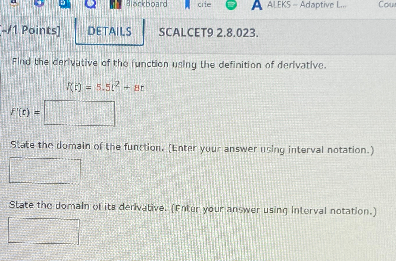 Solved [-1 ﻿Points]SCALCET9 2.8.023.Find the derivative of | Chegg.com