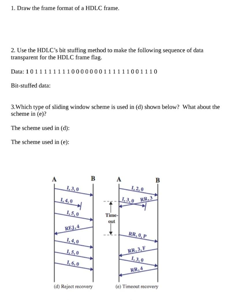 Solved 1. Draw the frame format of a HDLC frame. 2. Use the | Chegg.com
