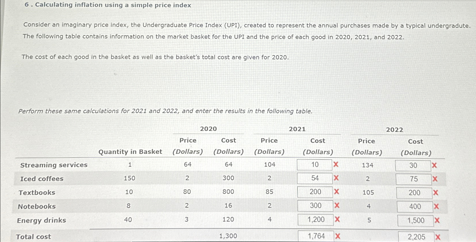 Solved Calculating inflation using a simple price | Chegg.com