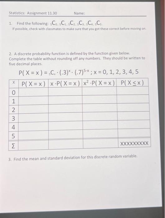 Solved 1. Find the following: 5C0,5C1,5C2,5C3,5C4,5C5 If | Chegg.com