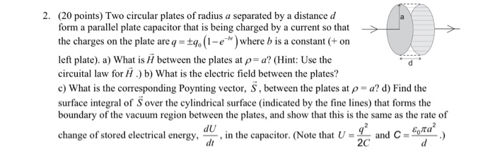 Solved 2. (20 points) Two circular plates of radius a | Chegg.com