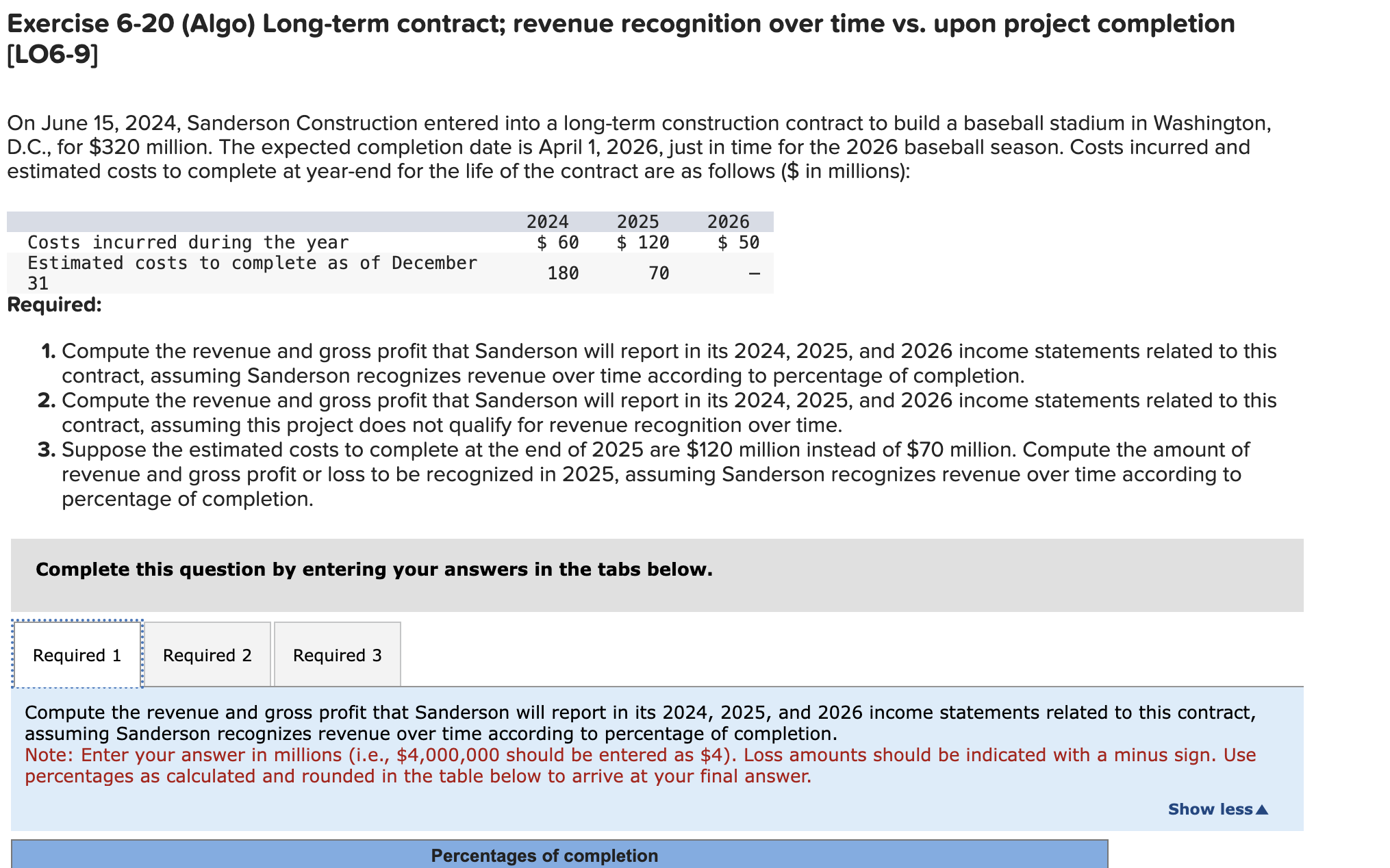 Solved Exercise 6-20 (Algo) ﻿Long-term contract; revenue | Chegg.com