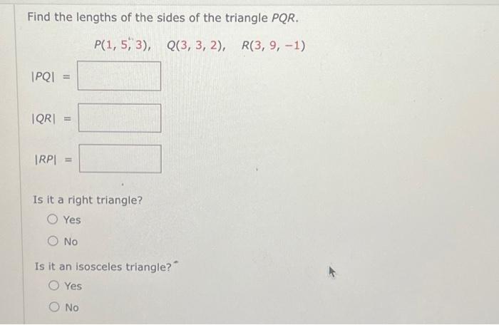 Solved Find the lengths of the sides of the triangle PQR. | Chegg.com