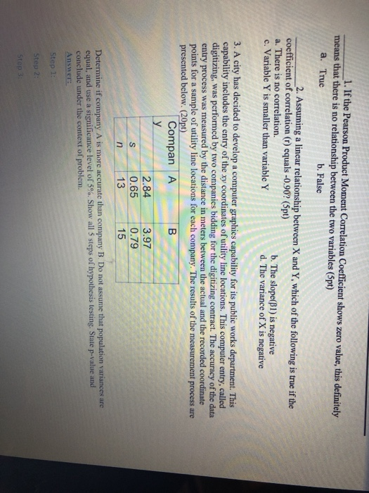 Solved 1 If The Pearson Product Moment Correlation