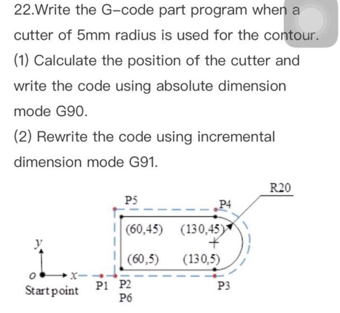 Solved 22.Write the G-code part program when a cutter of 5mm | Chegg.com