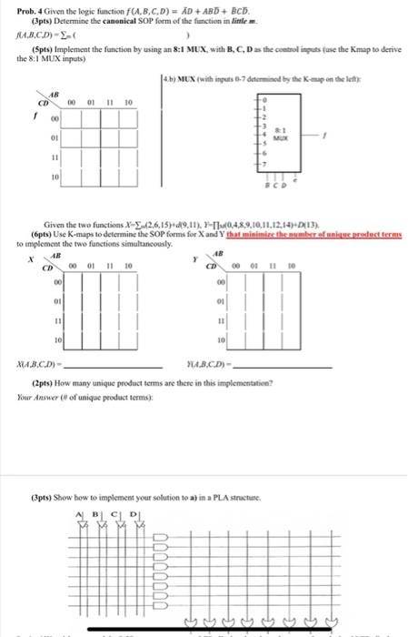 Solved Prob. 4 Given the logic function f(A,B,C,D) = ĀD+ABD | Chegg.com