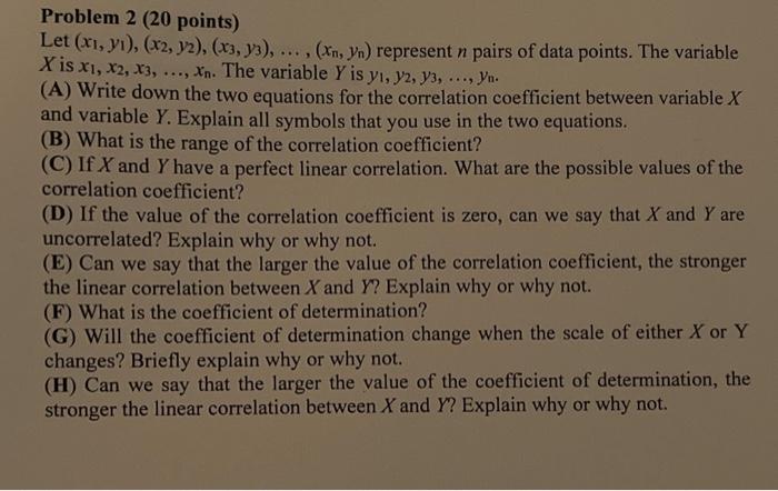 Solved Let (x1,y1),(x2,y2),(x3,y3),…,(xn,yn) represent n | Chegg.com