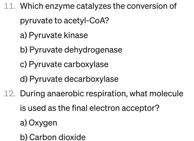 Solved Which enzyme catalyzes the conversion of pyruvate to | Chegg.com