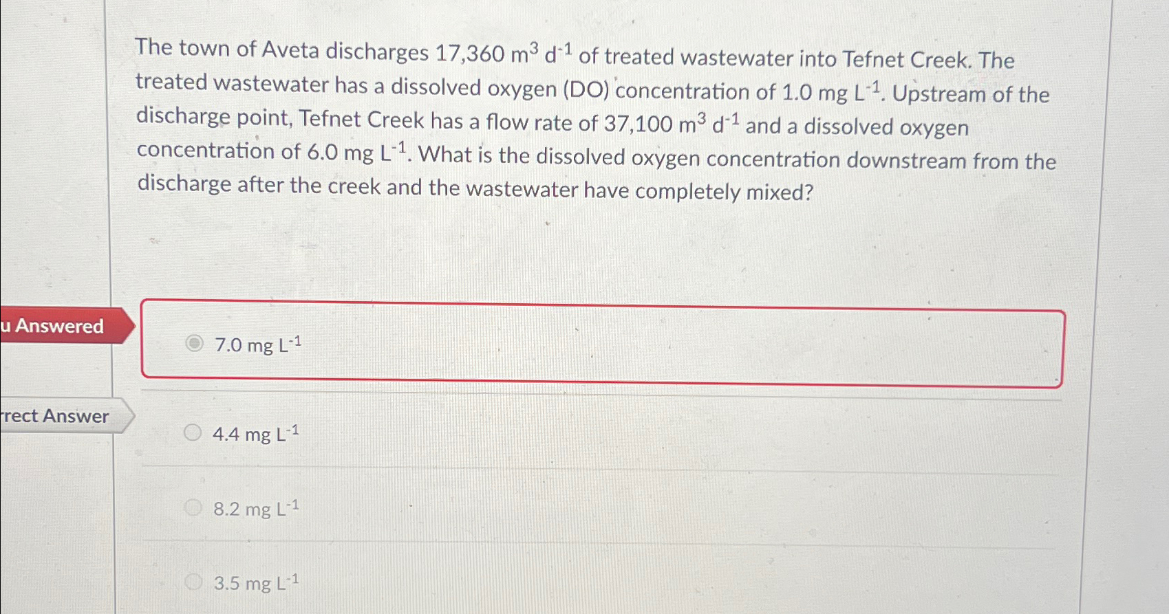 Solved The town of Aveta discharges 17,360m3d-1 ﻿of treated | Chegg.com