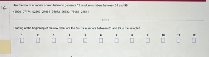 Solved Use the row of numbers shown below to generate 12 | Chegg.com