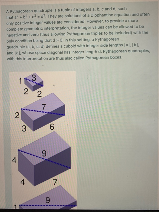 Solved A Pythagorean quadruple is a tuple of integers a, b, | Chegg.com