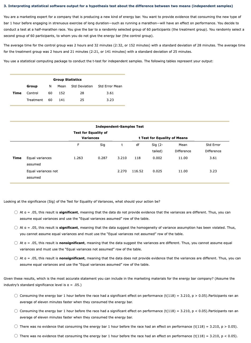 Solved Interpreting statistical software output for a | Chegg.com