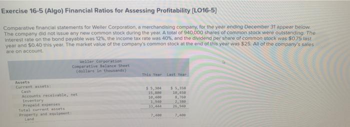 Solved Exercise 16-5 (Algo) Financial Ratios for Assessing | Chegg.com