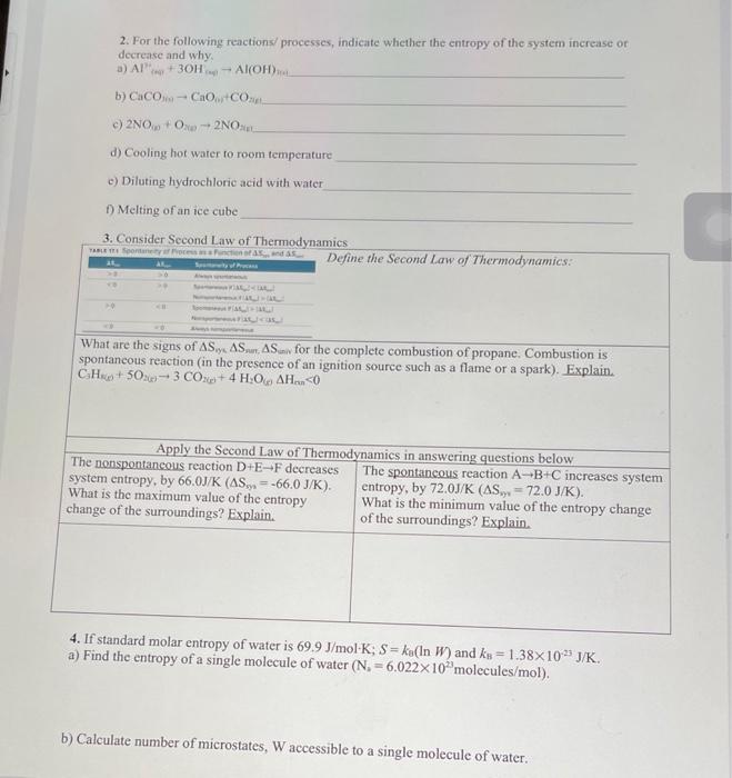 [Solved]: 2. For the following reactions/ processes, indica