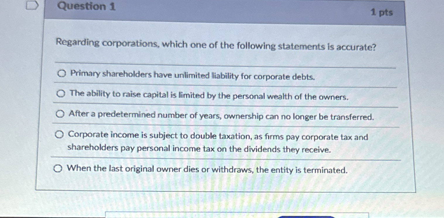 Solved Question 11 ﻿ptsRegarding corporations, which one of | Chegg.com